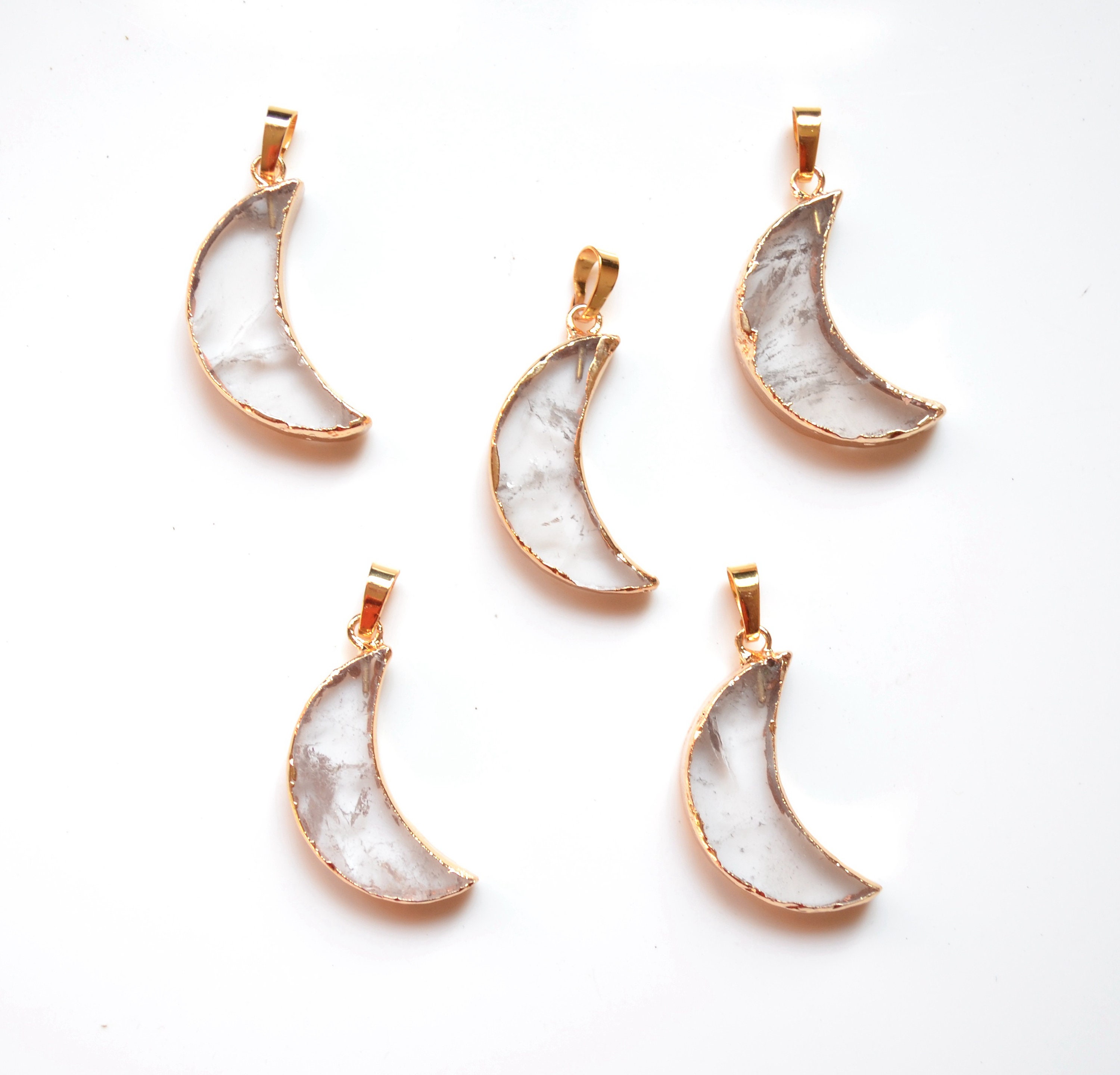 Small Size Clear Crystal Moon Shape Druzy Pendant, Crystal Moon Shape ...