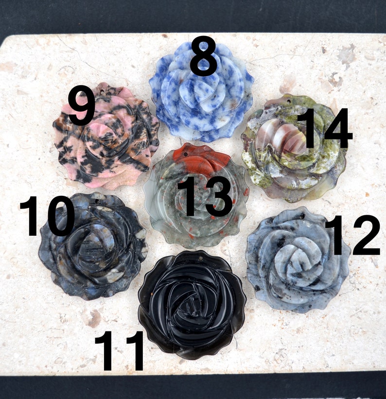 35MM Gemstone Carved Rose Flower Shape Pendant ,crystal Flower Carving ...