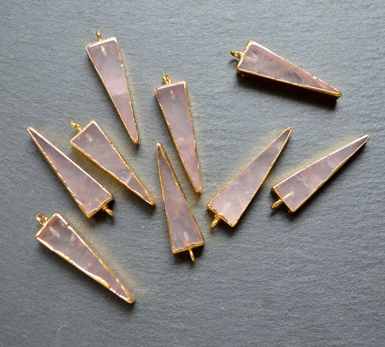 New Triangle Pink Rose Quartz Crystal Pendant With Gold - Etsy