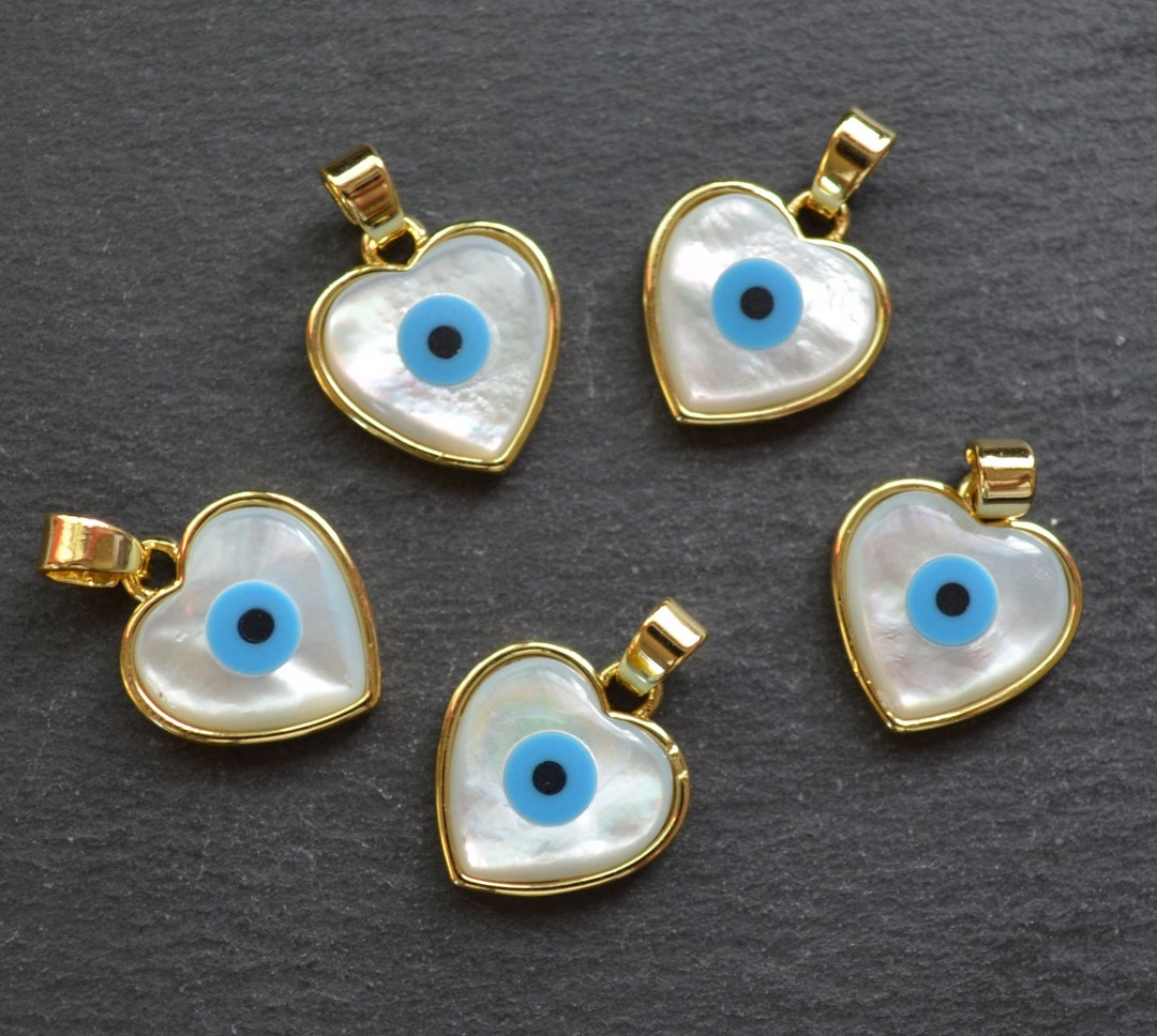 Heart Shape White Shell Evil Eye Pendant With Gold Plated, Jewelry ...