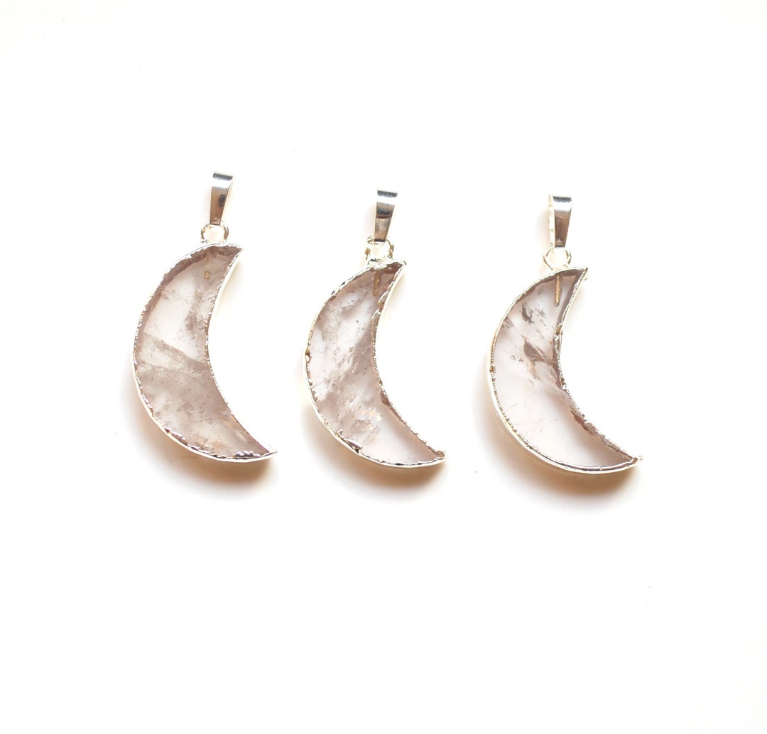 Small Size Clear Crystal Moon Shape Druzy Pendant, Crystal Moon Shape ...