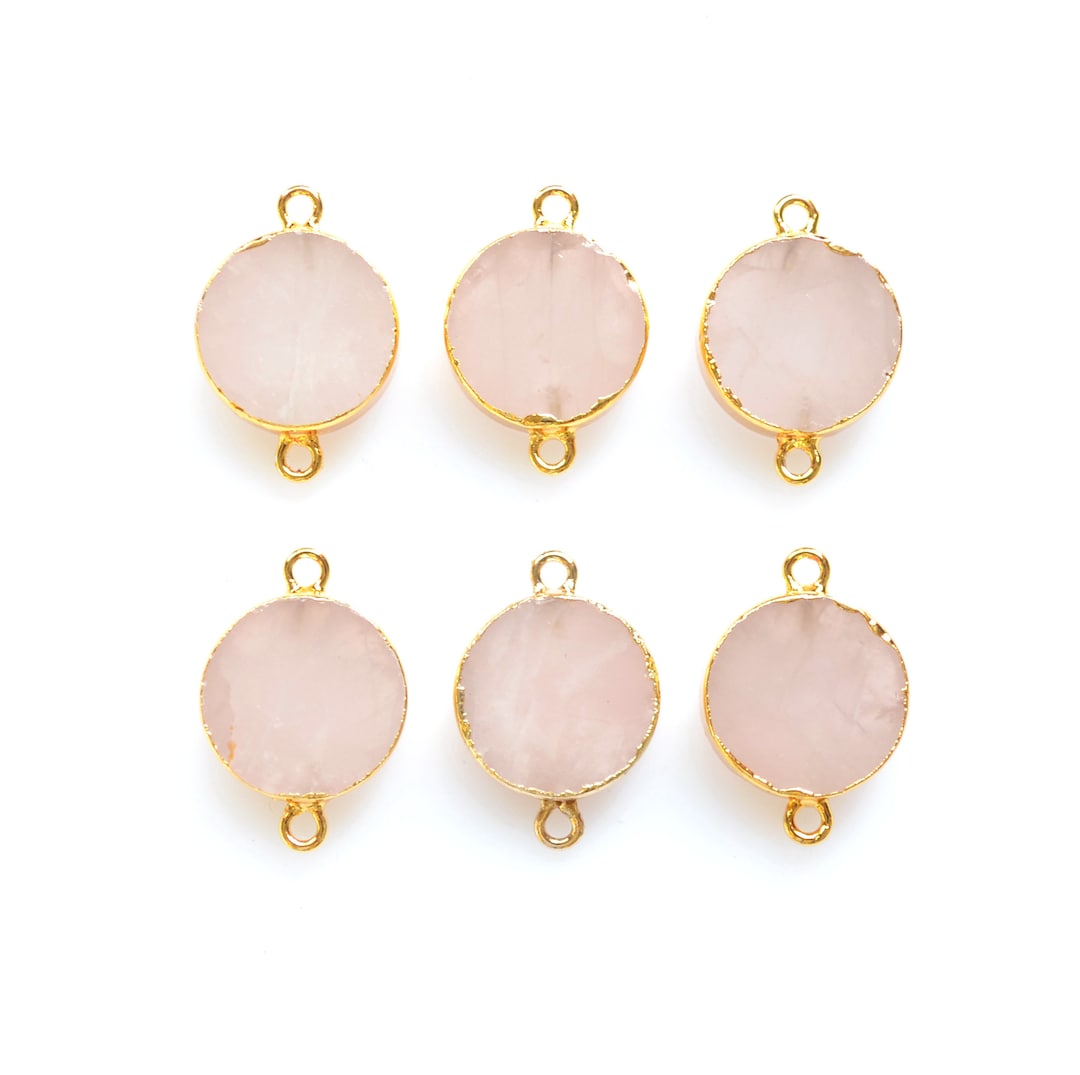 Nature 15mm Pink Crystal Round Connector Charm, Round Rose Quartz ...