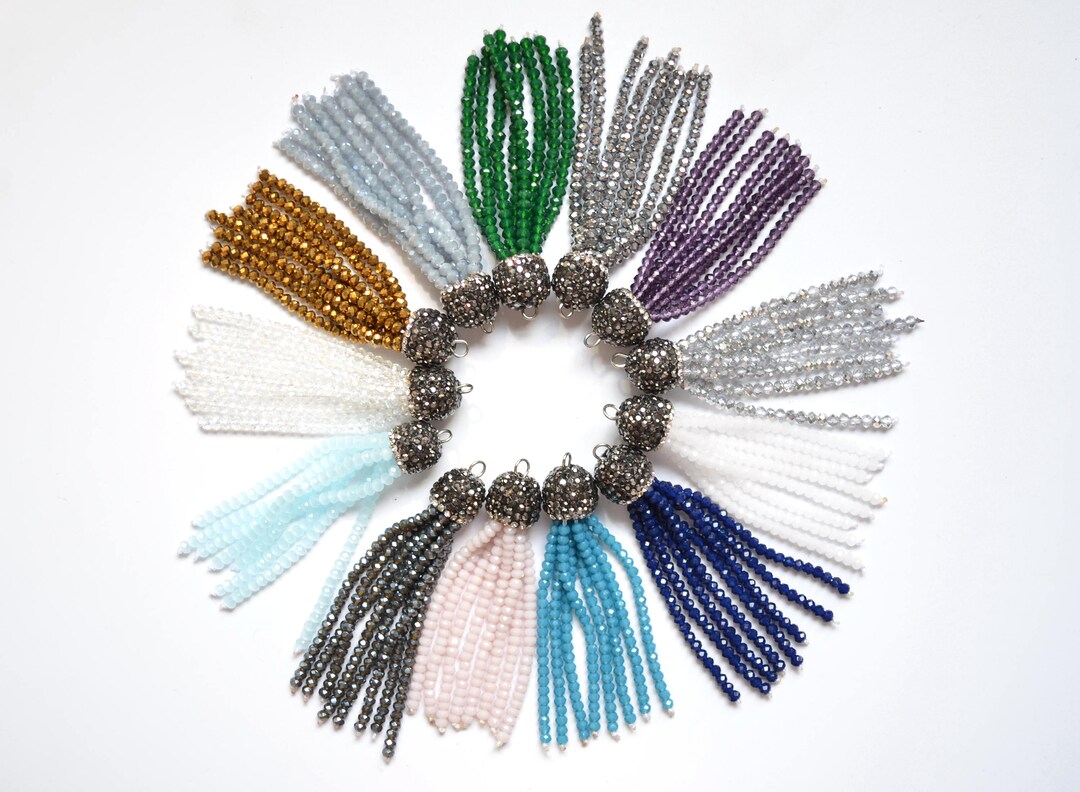 Crystal Beads Tassels Pendant , Faceted Glass Tassels With Pave ...