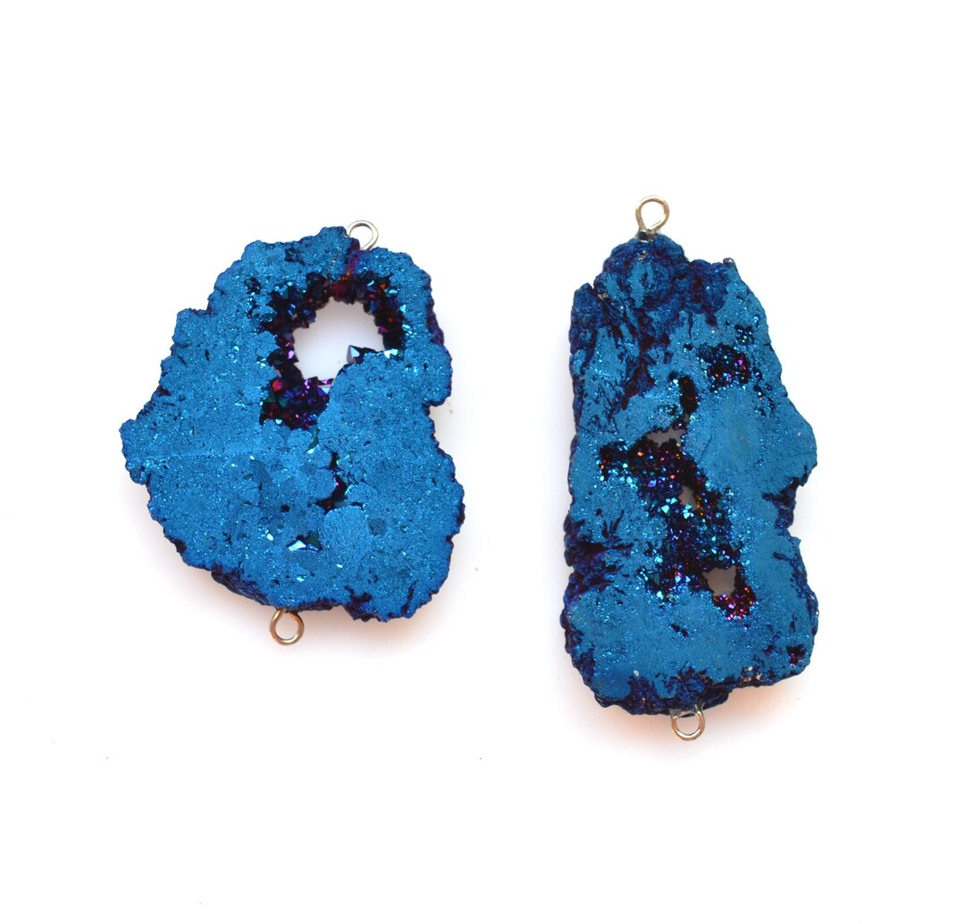 Titanium Blue White Geode Druzy Connector Pendant Drusy - Etsy