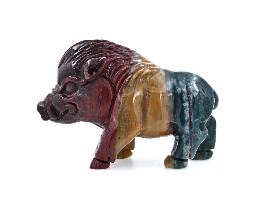 2.6" Carved India Agate Wild Pig, Carved Crystal Animal, Gemstone Wild ...