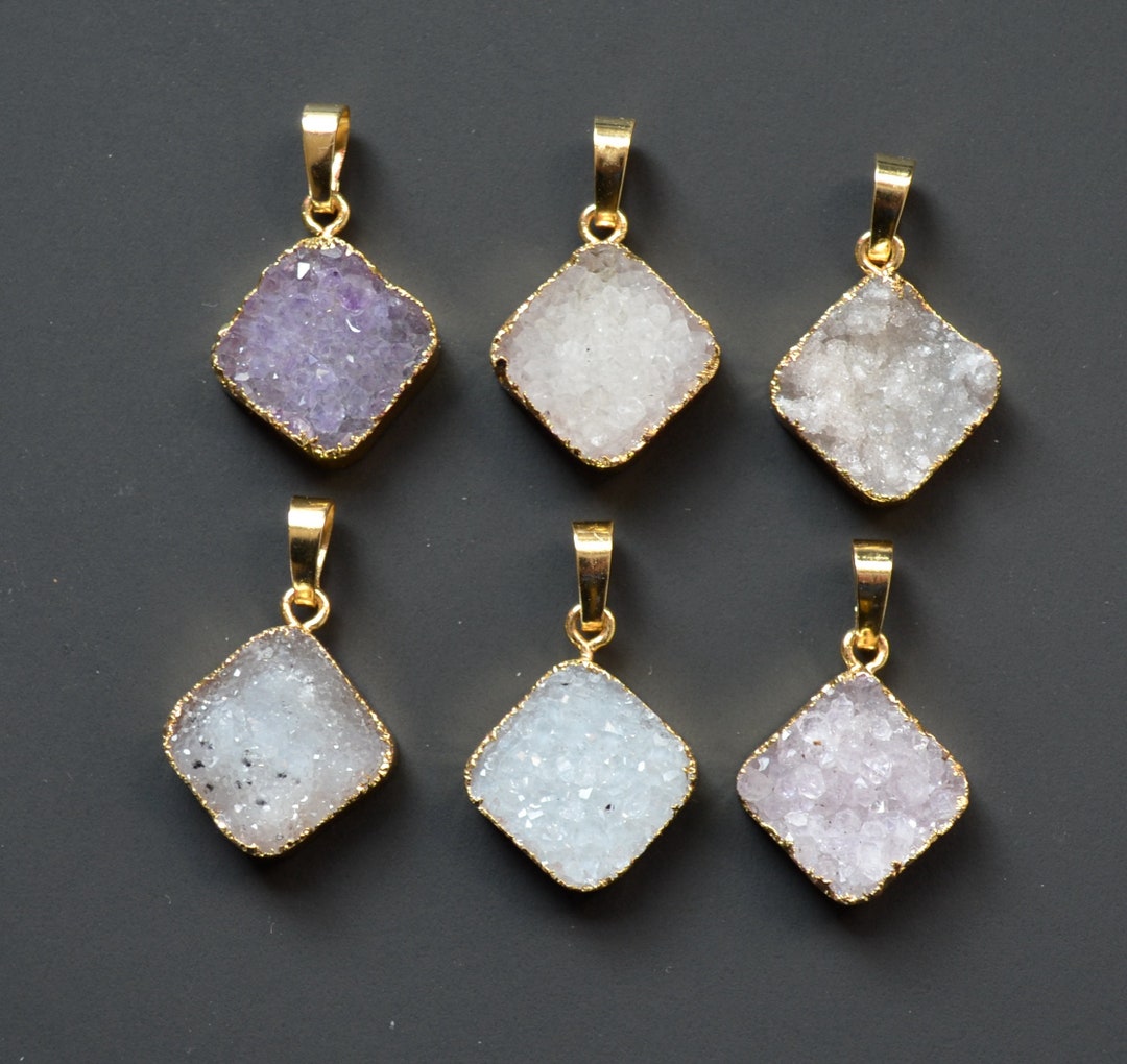 Nature 18 Mm Rhomboid Shape Druzy Pendant With Gold Electroplated Edges ...