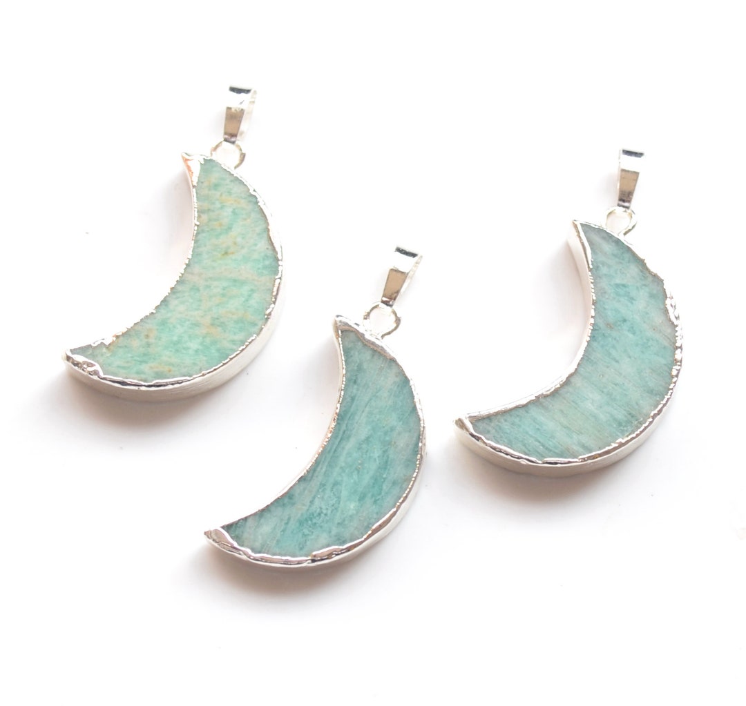 30*12MM Moon Shape Amazonite Stone Pendant With Silvery Electroplated ...