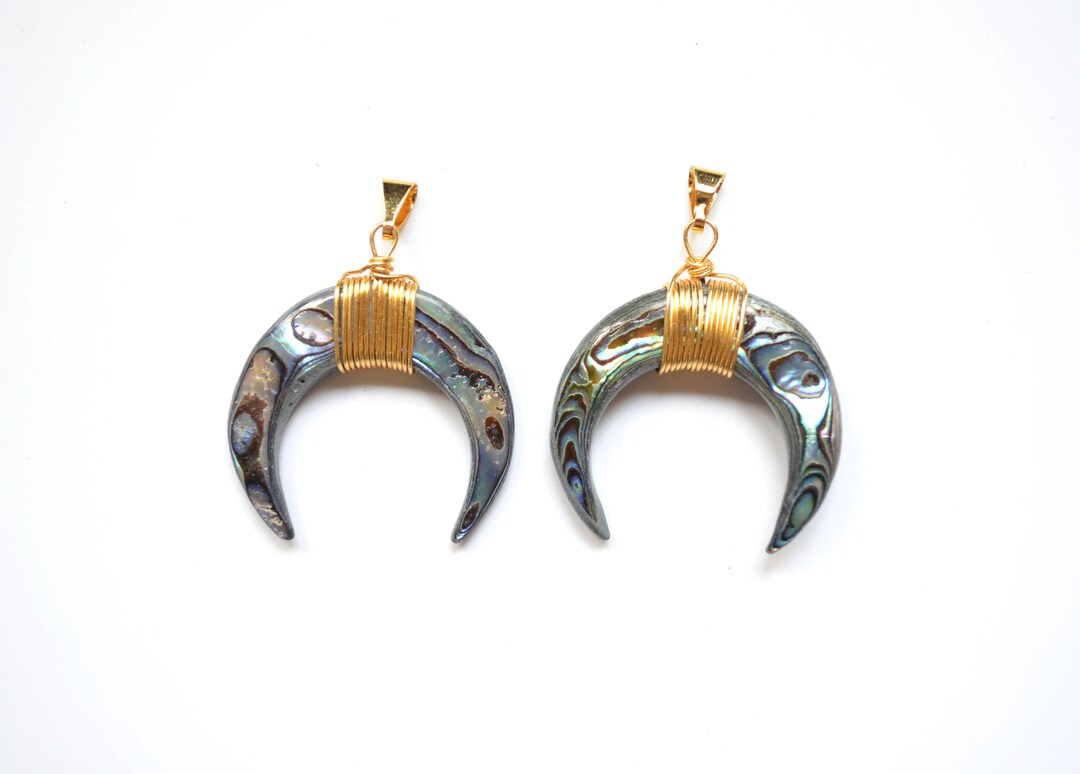 Abalone Shell Crescent Moon Pendant, Gold Wire Wrapped Necklace - Etsy