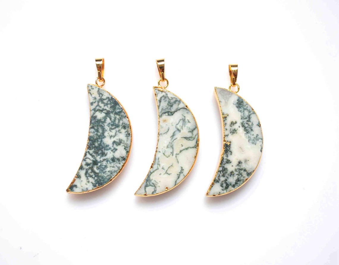 Nature Green white stone moon shape Druzy pendant Green agate | Etsy