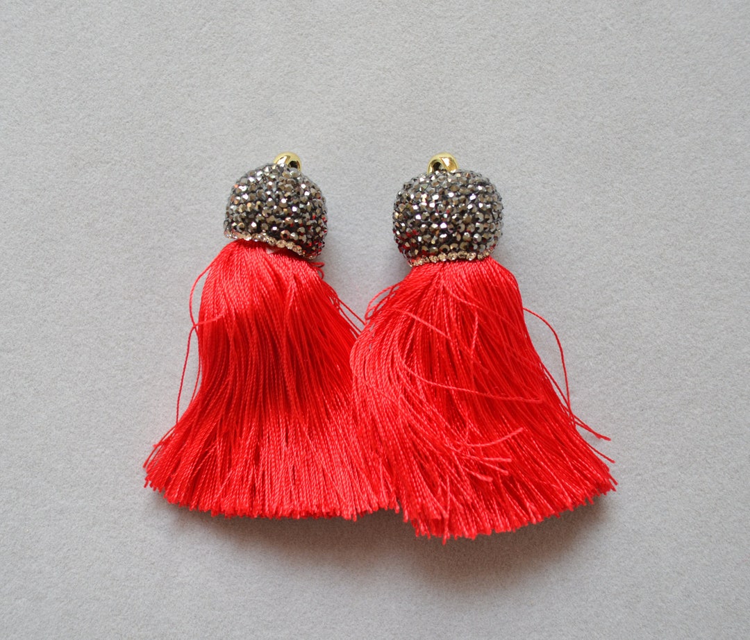 Red Silk Tassels Pendant ,tassels With Pave Rhinestone Caps DIY ...