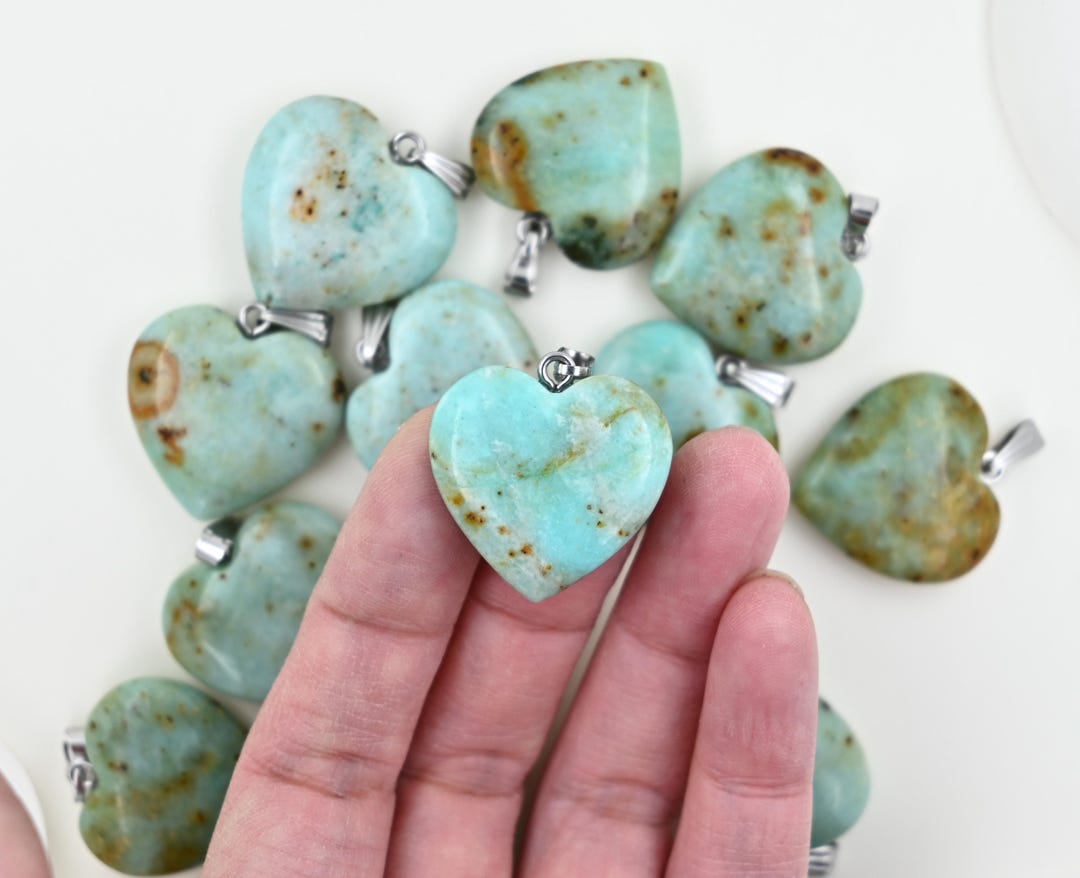 25 Mm Heart Shape Turquoise Pendant --nature Stone Charm for Necklace ...