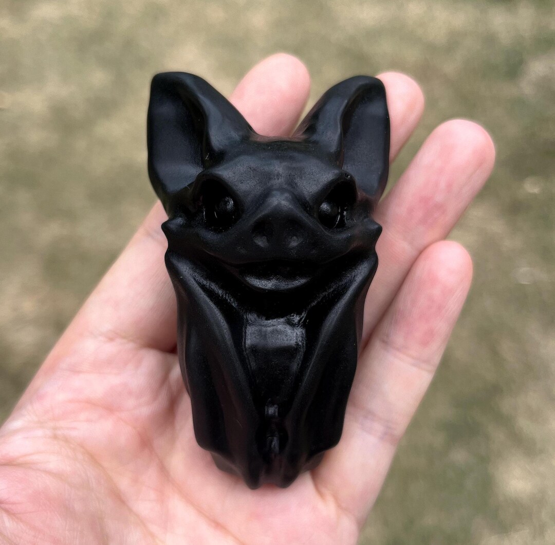 3 Carved Obsidian Bat , Carving Crystal Animal, Stone Bat Carving, Home ...