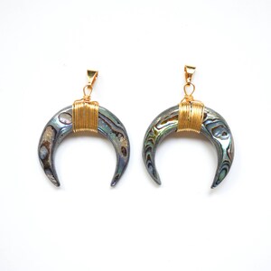 Abalone Shell Crescent Moon Pendant, Gold Wire Wrapped Necklace - Etsy