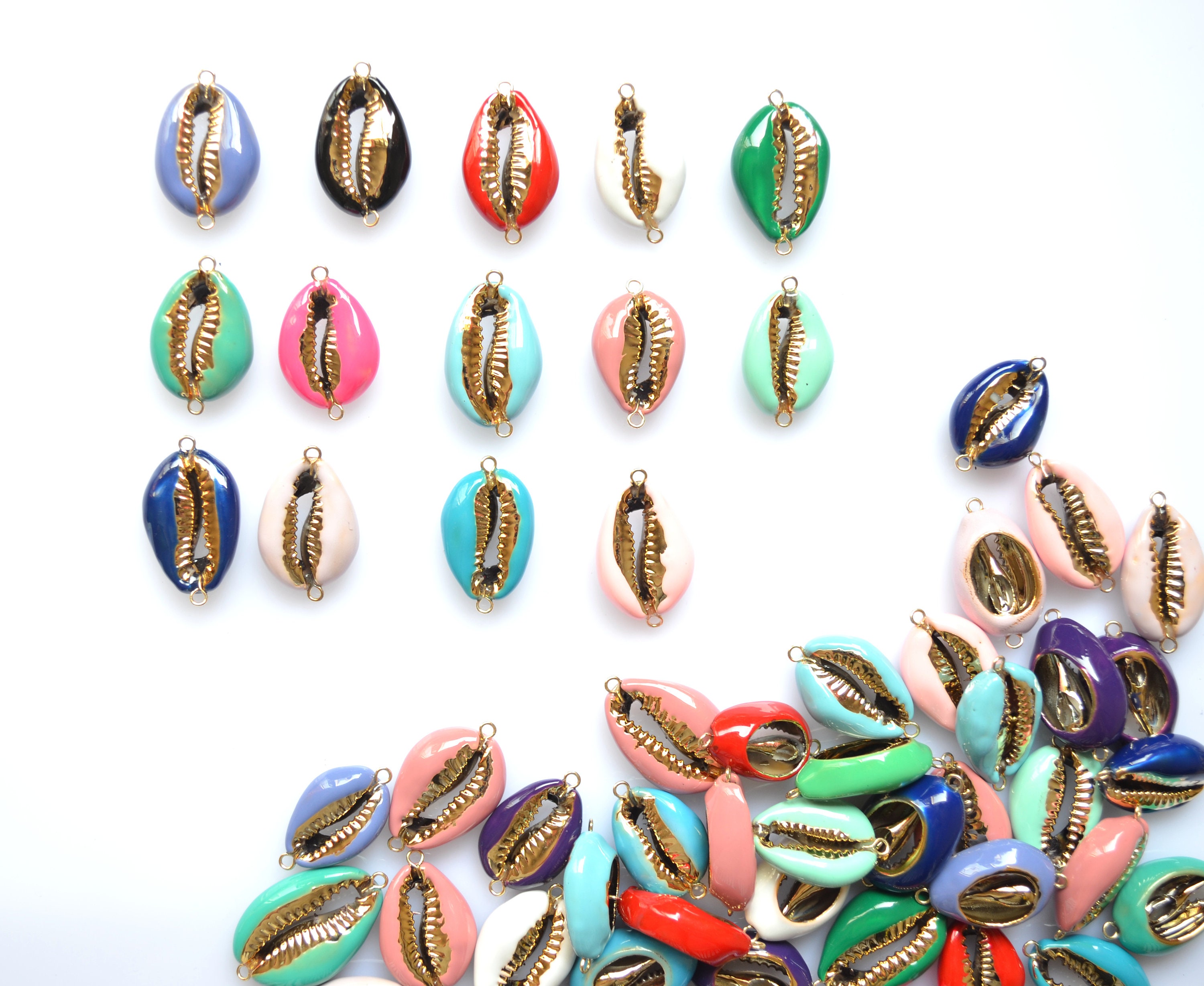 Gold Plated Enamel Cowrie Seashell connector charmColourful | Etsy