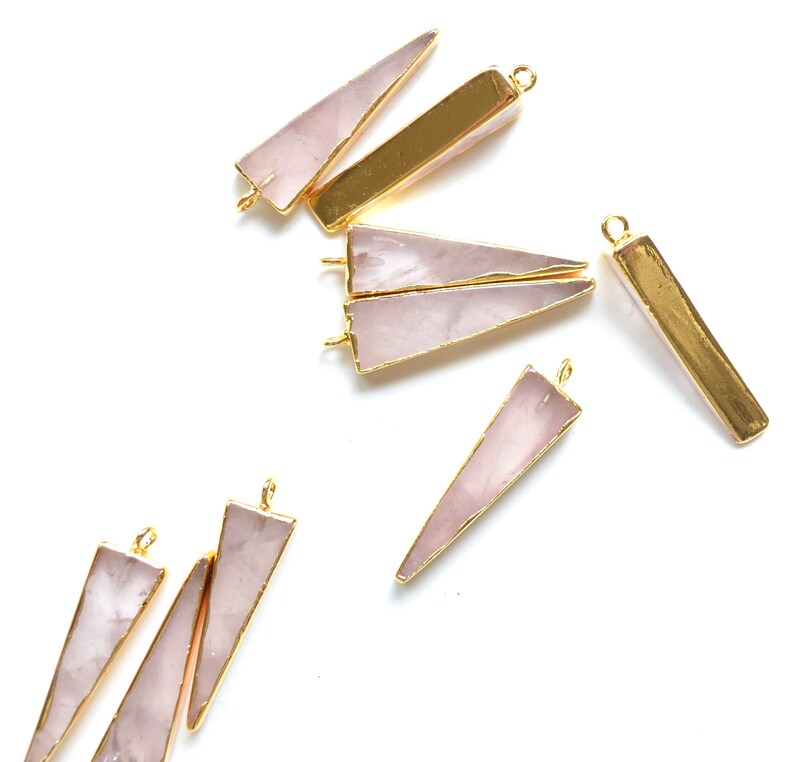 New Triangle Pink Rose Quartz Crystal Pendant With Gold - Etsy