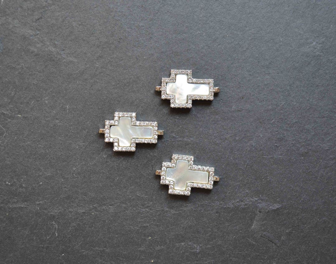 White Shell Pearl Cross Silvery Connector Pendant, Cross Pearl ...