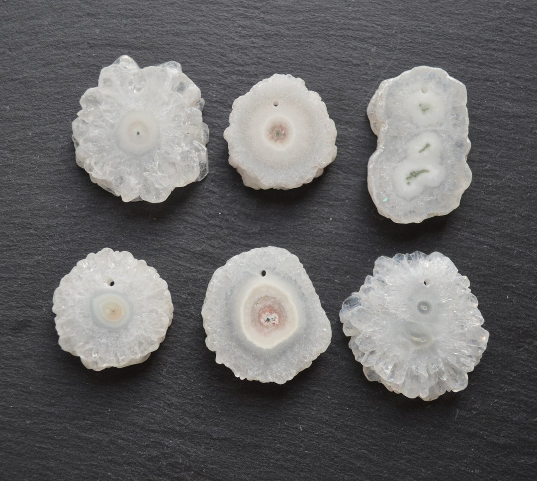 Nature White Stalactite Solar Agate Druzy Slice Pendant - Etsy