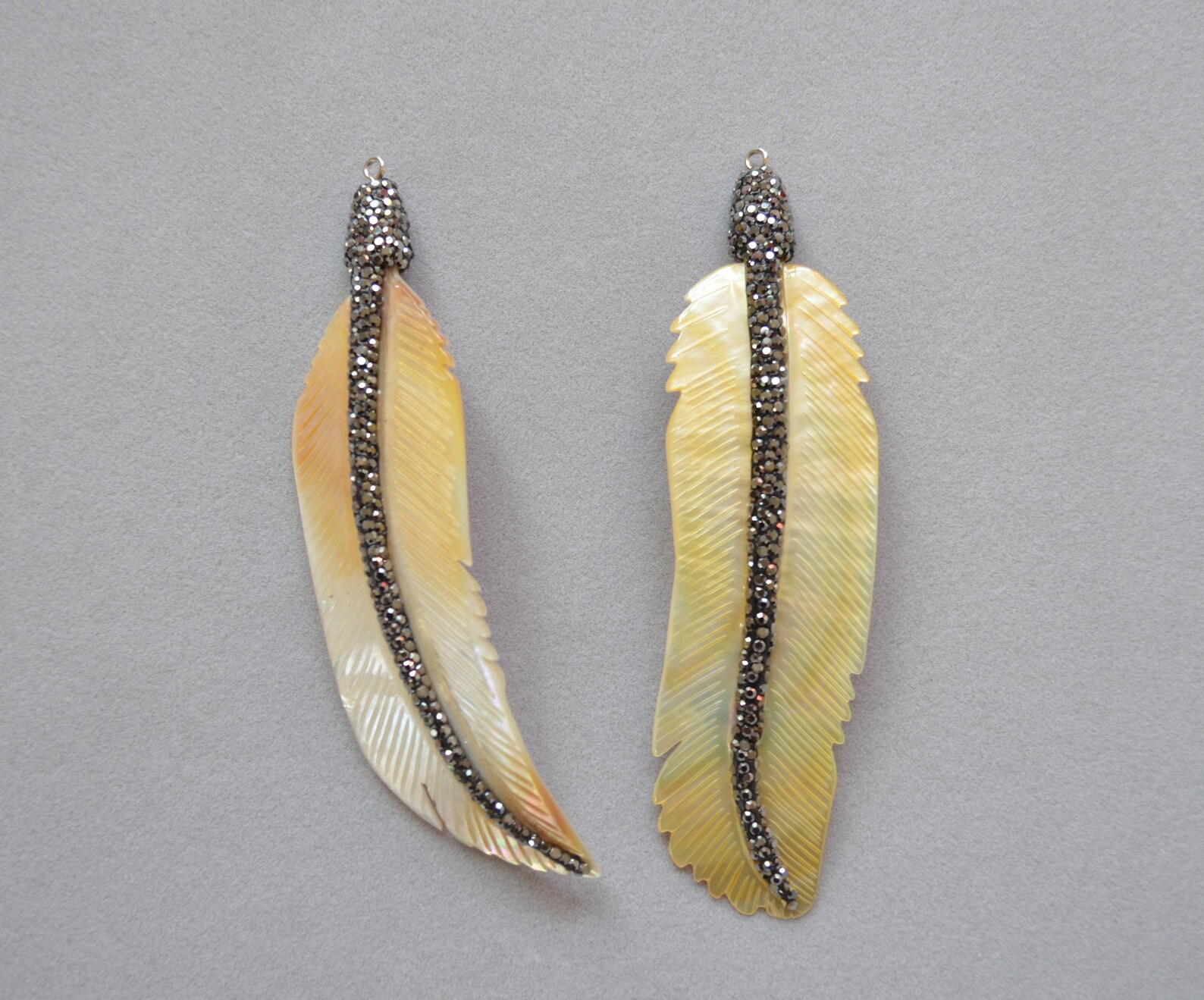 Nature Light Yellow Feather Shell Pendant With Crystal Zircon | Etsy