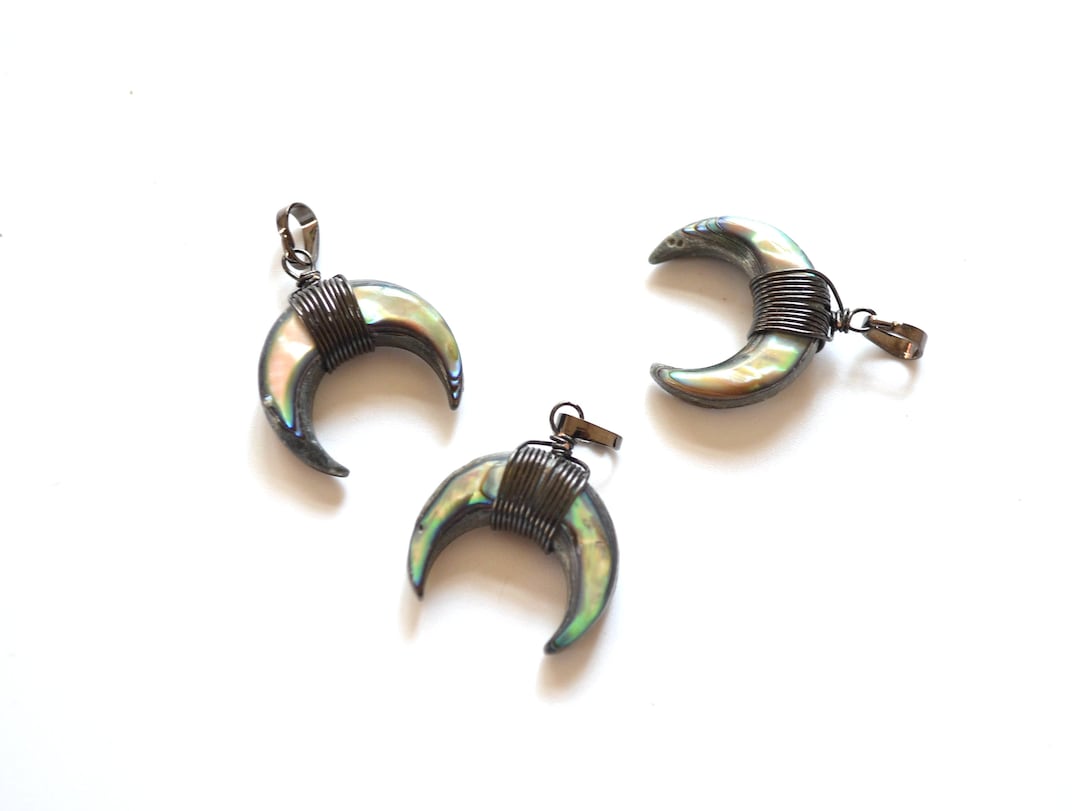 Small Abalone Shell Crescent Moon Pendant ,black Plated Wire Wrap ...