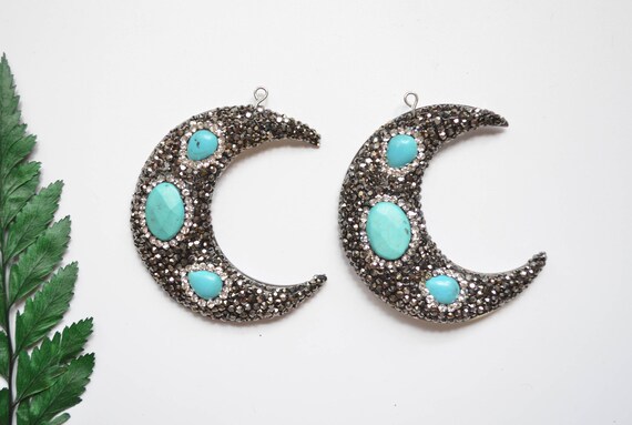 Nature Turquoise Crescent Moon Pendant With Crystal Zircon - Etsy