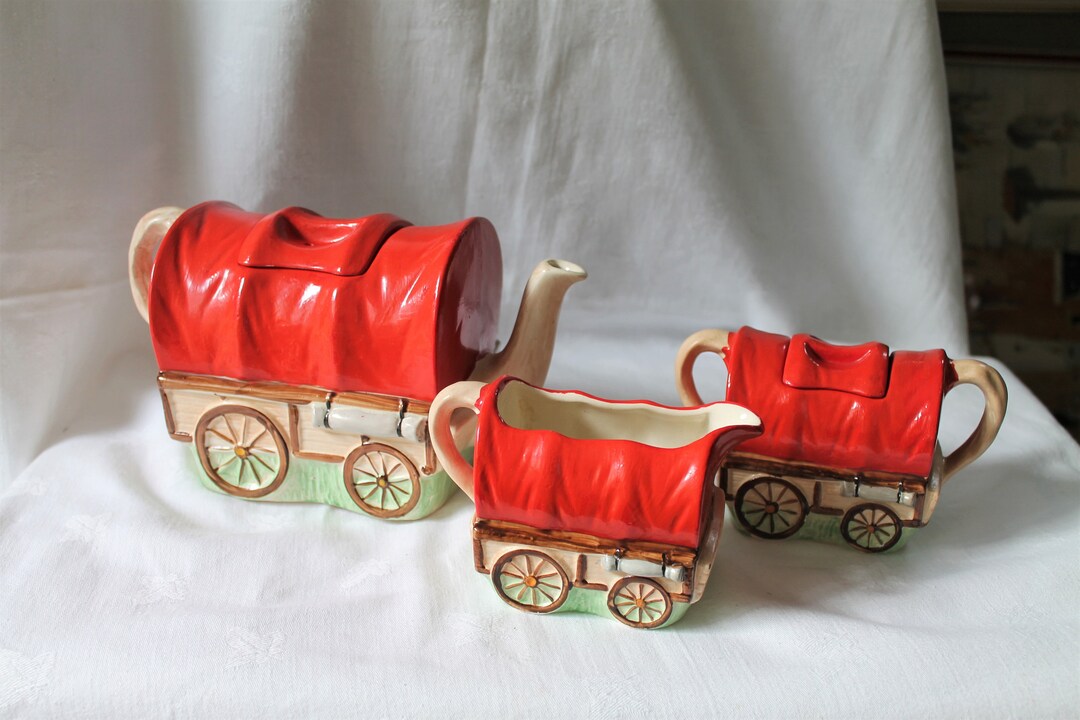 Vintage 1950s Wagon Train Teapot Milk and Sugar Bowl - Etsy Australia