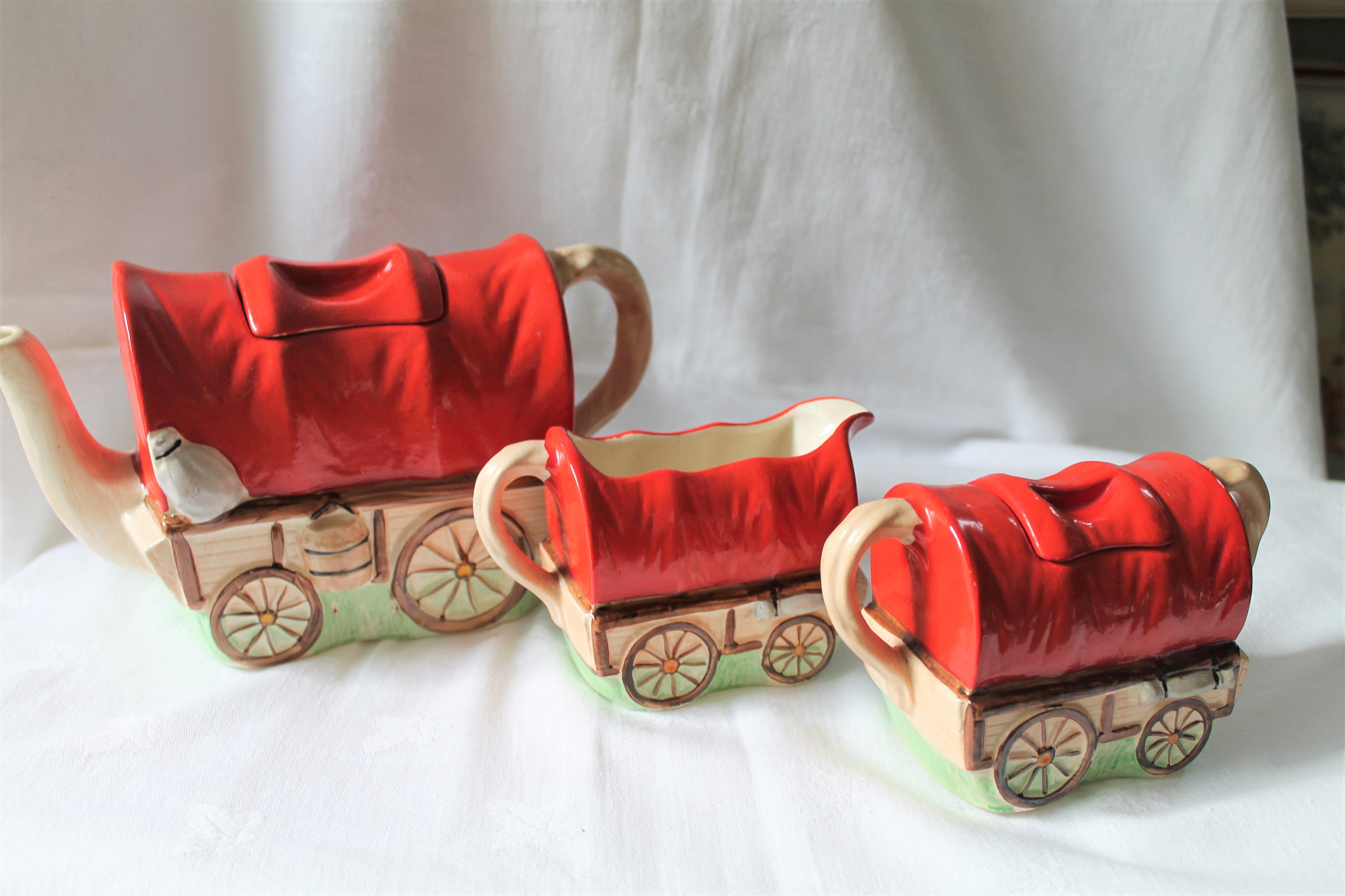 Vintage 1950s Wagon Train Teapot Milk and Sugar Bowl - Etsy Australia