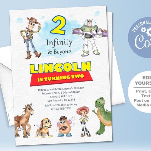 Two Infinity and Beyond Birthday Invitation 2nd Birthday Toy - Etsy