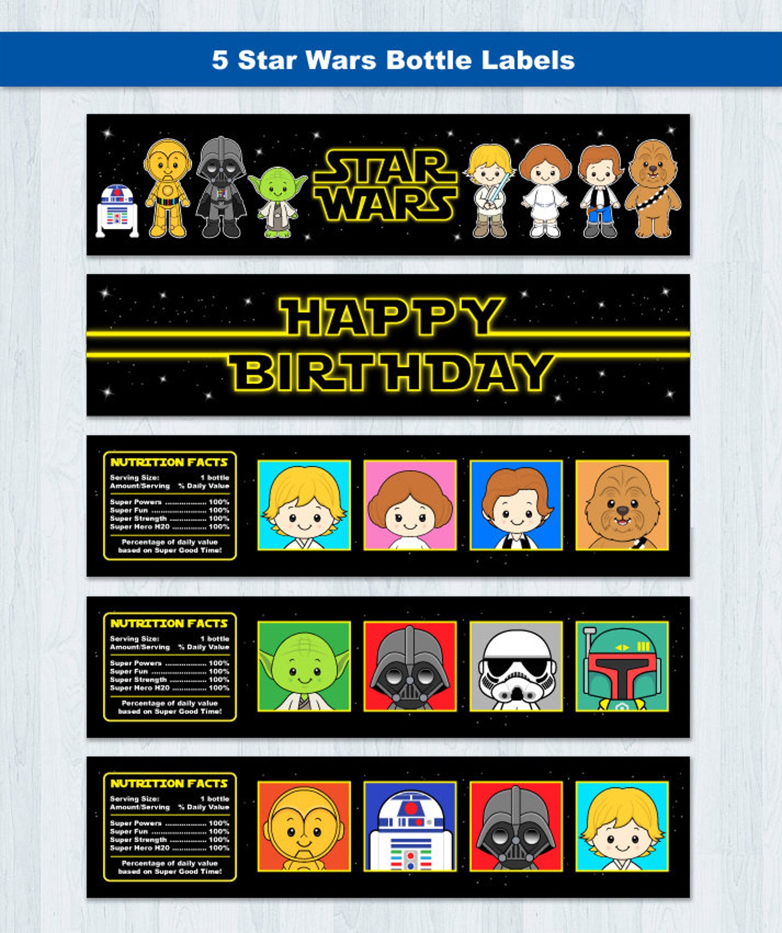 Star Wars Water Bottle Label, Star Wars Water Labels - Etsy