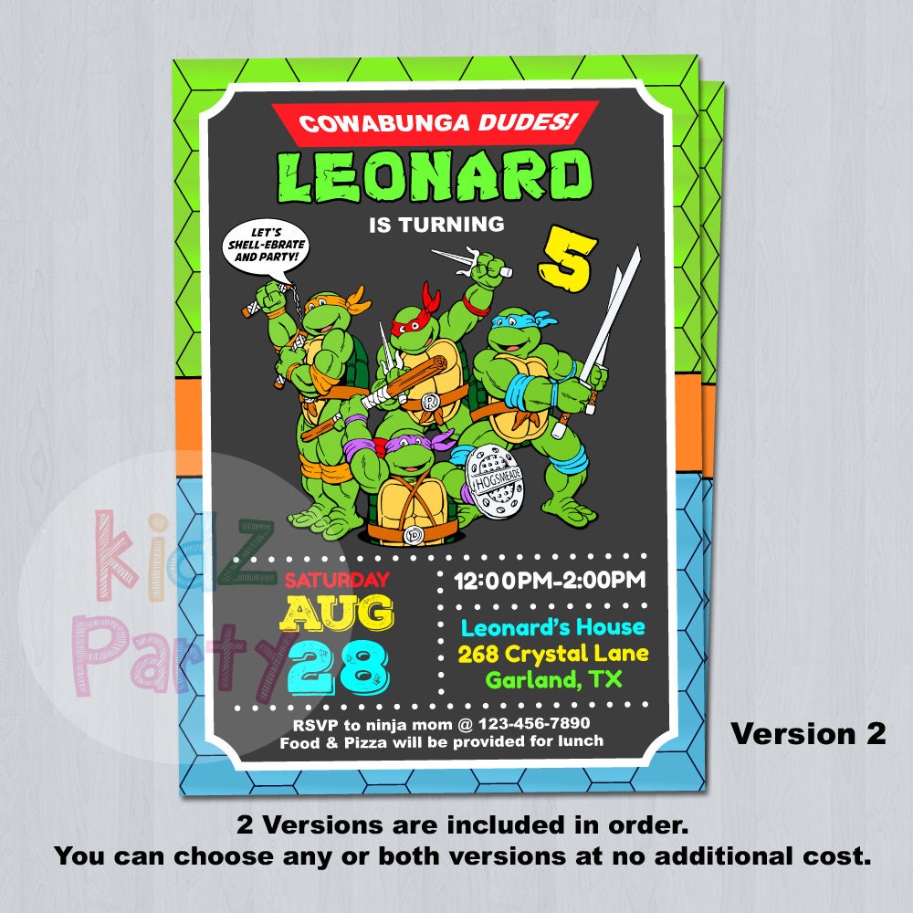 Teenage Mutant Ninja Turtles Invitations Etsy