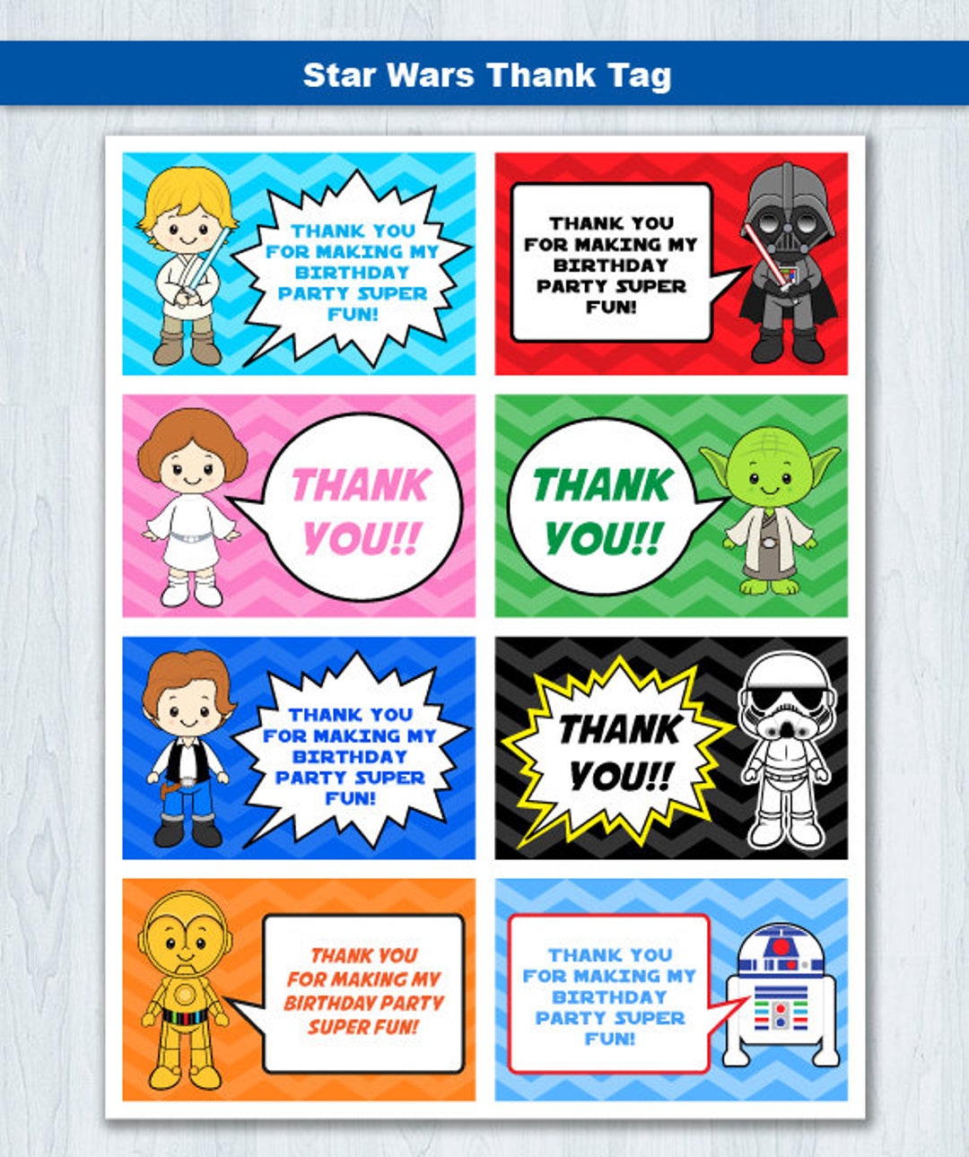 Star Wars Party Favor Tags Thank You Tags, Birthday Party Favors, Star ...