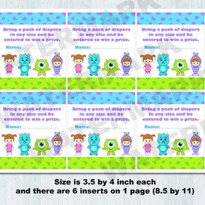 Monsters Diaper Raffle & Book Insert, Monsters Book Insert, Monsters ...