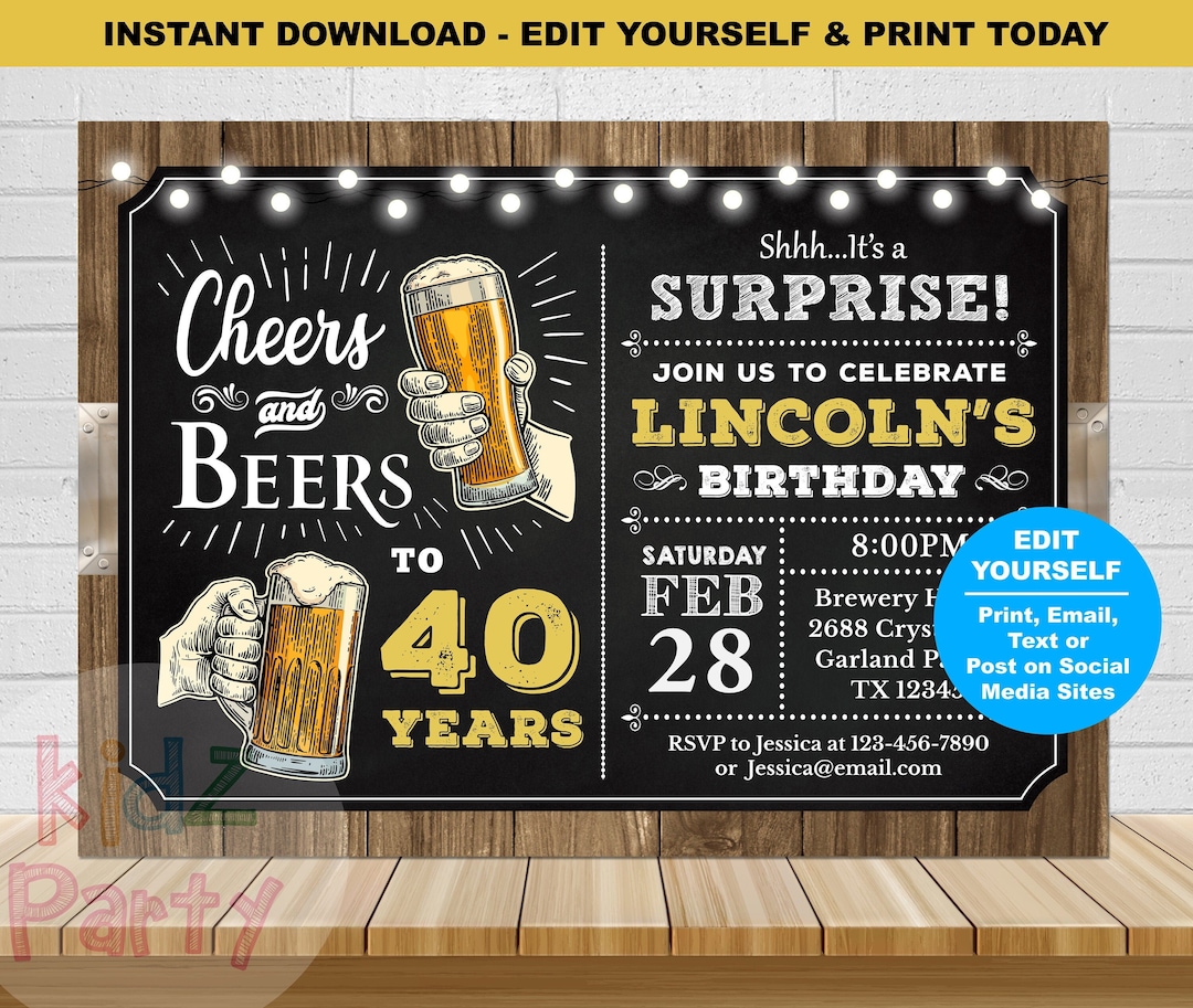 Beer Surprise Birthday Party Invitation, Cheers and Beers Invitation ...