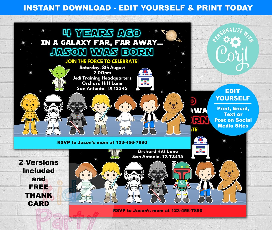 Star Wars Invitation, Star Wars Birthday Invitation, Star Wars Invite ...
