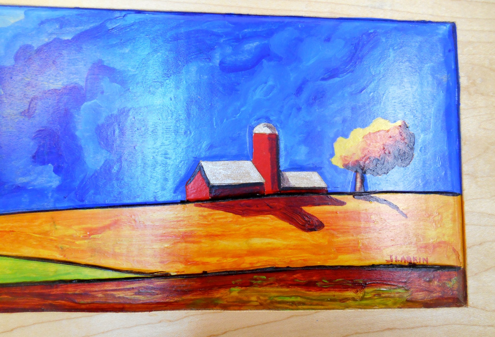 Farm Scene in Autumn, Red Barn Oil Painting in Fall, New England Farm ...