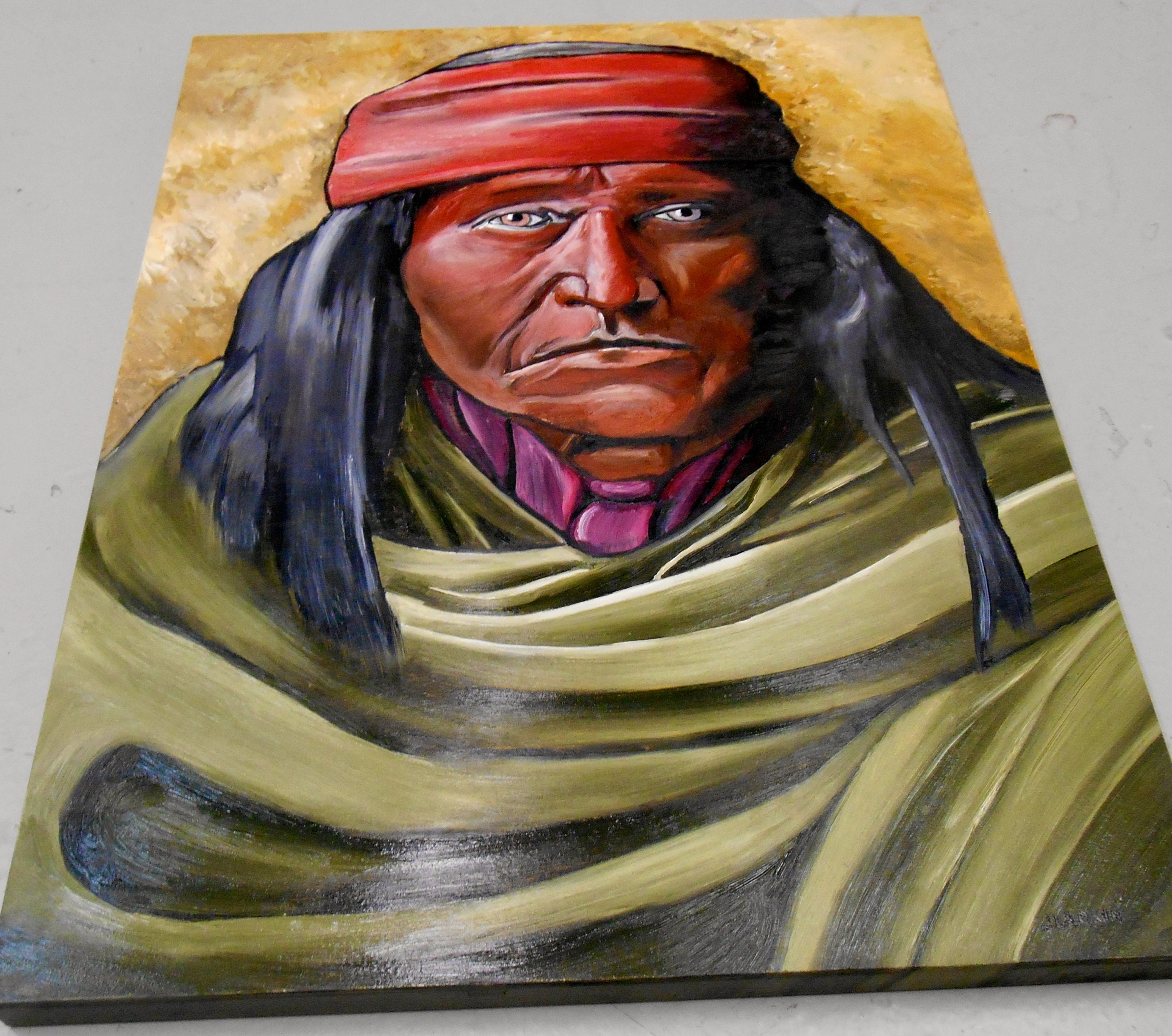 Apache Brave, Native American Oil Painting, American Indian Chief Oil ...