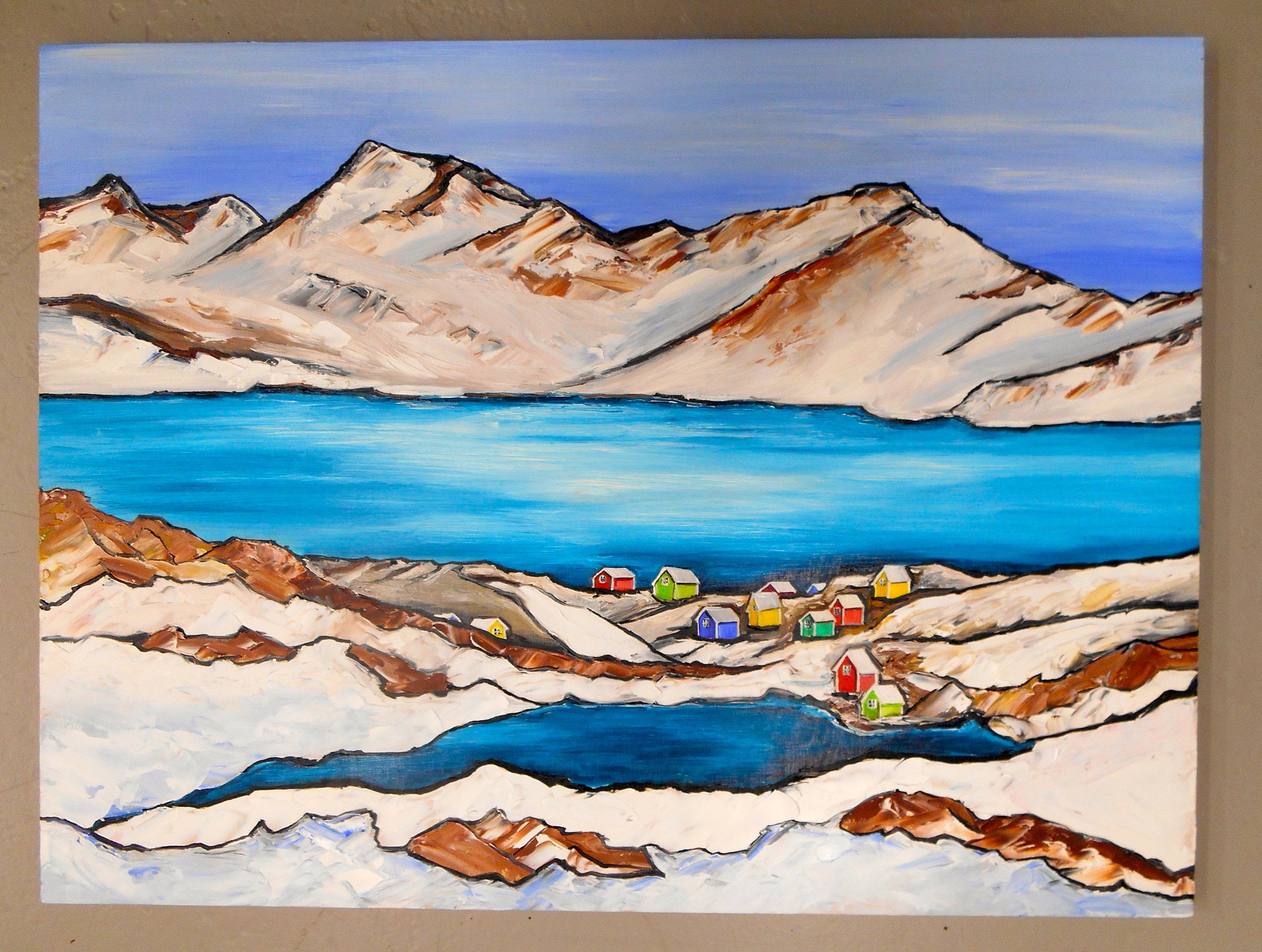 Inuit Village, Traditional Alaskan Village Oil Painting, Arctic Tundra ...