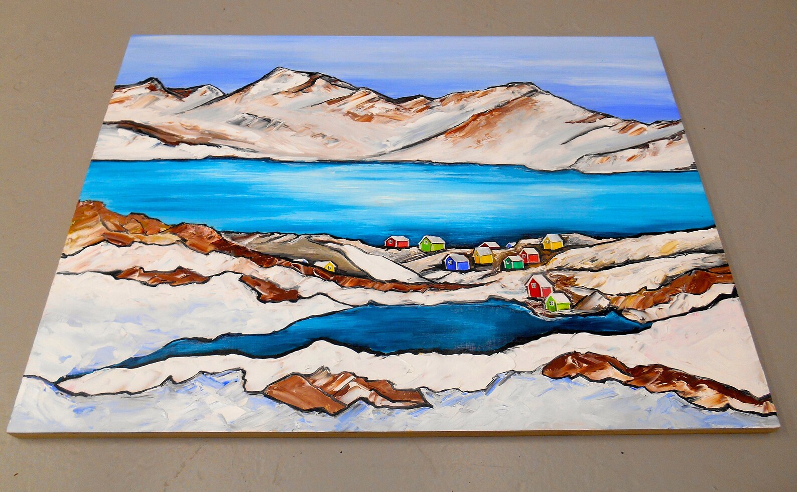 Inuit Village, Traditional Alaskan Village Oil Painting, Arctic Tundra ...