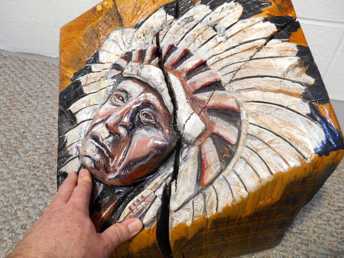 Indian Carving Native American Chief, Indian Chief Oak Carving on ...