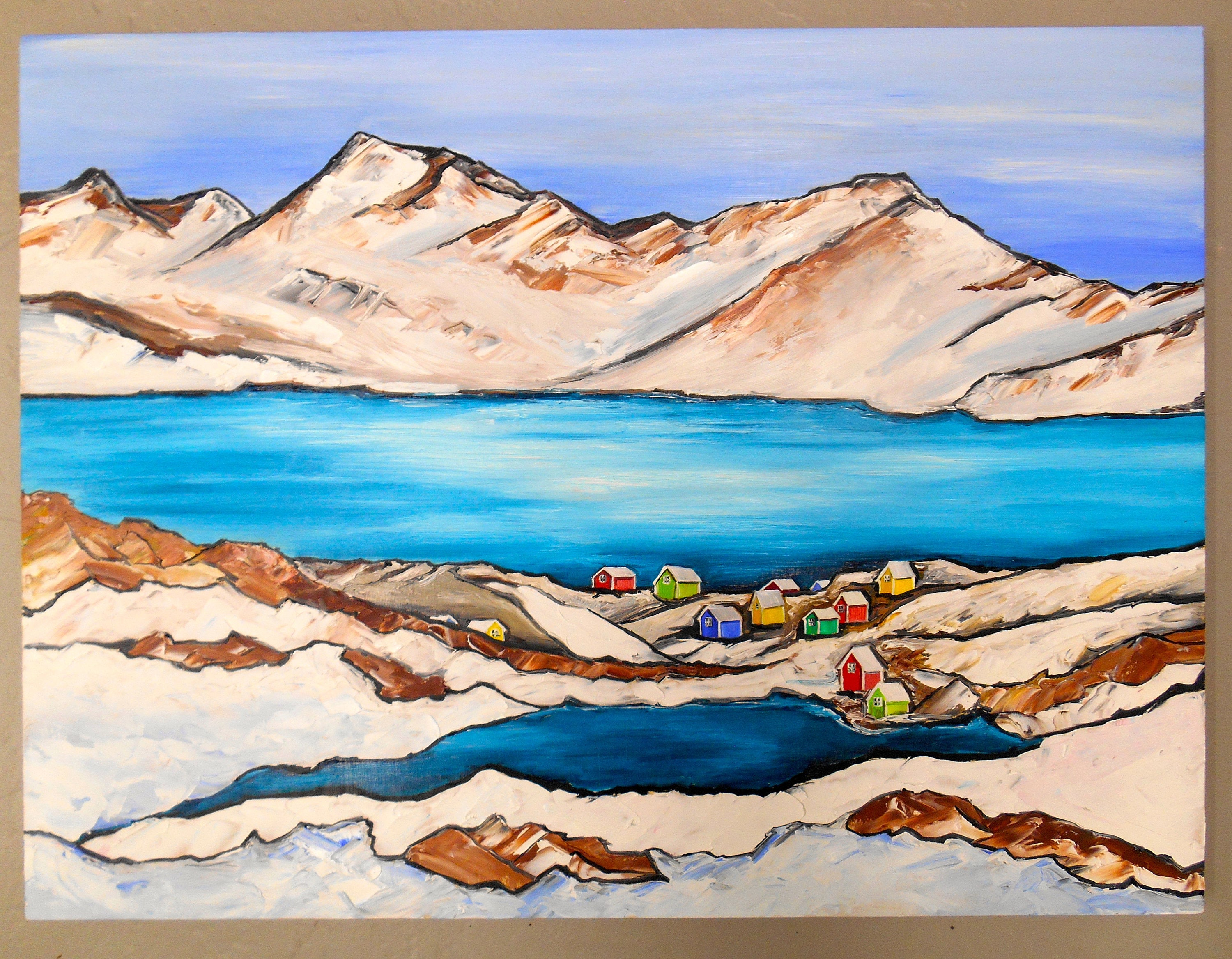 Inuit Village, Traditional Alaskan Village Oil Painting, Arctic Tundra ...