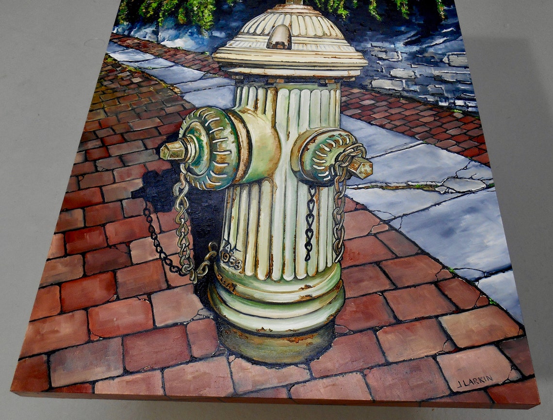 Oil Painting Weathered Fire Hydrant Brick Path East Side of - Etsy