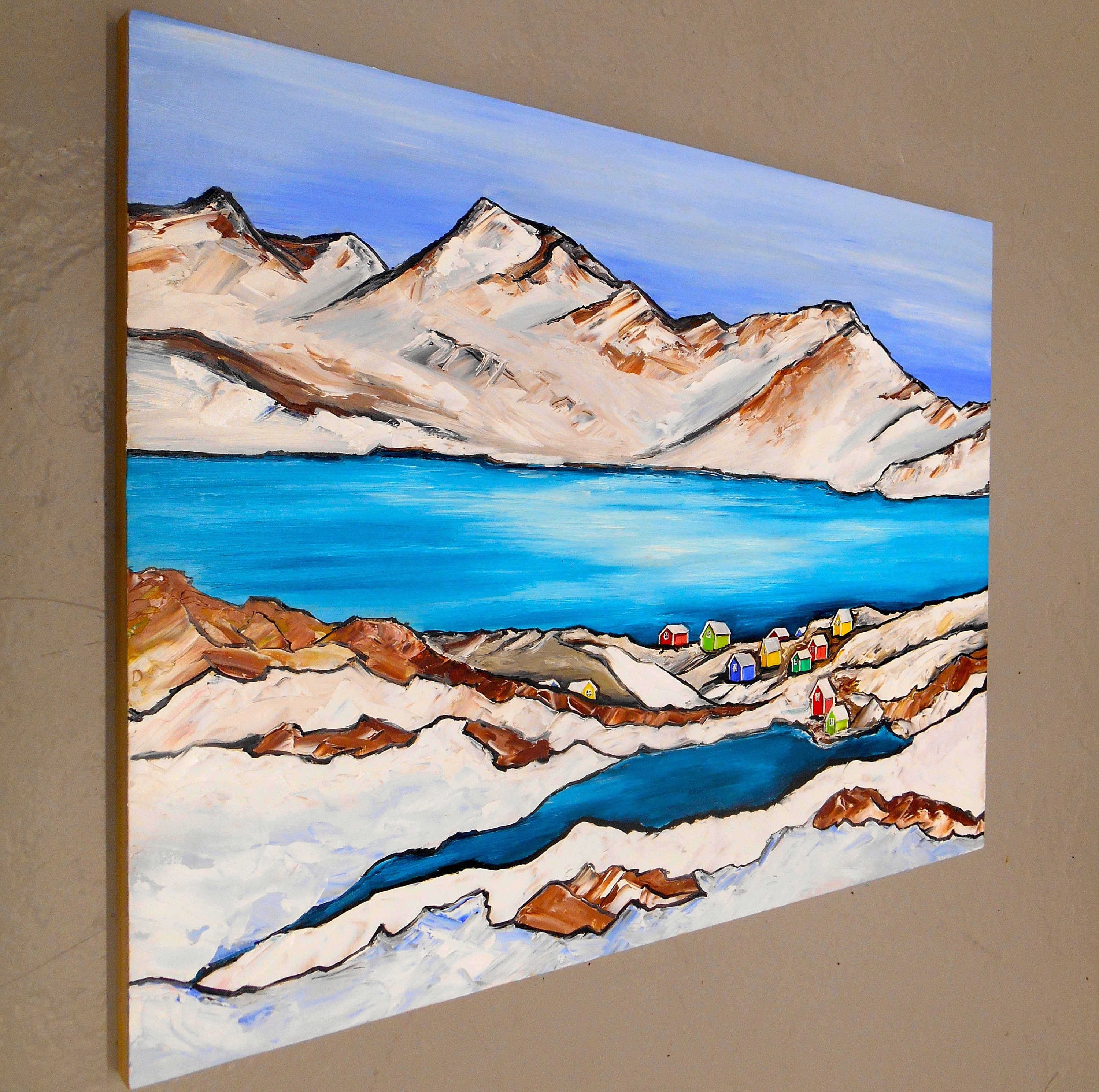 Inuit Village, Traditional Alaskan Village Oil Painting, Arctic Tundra ...