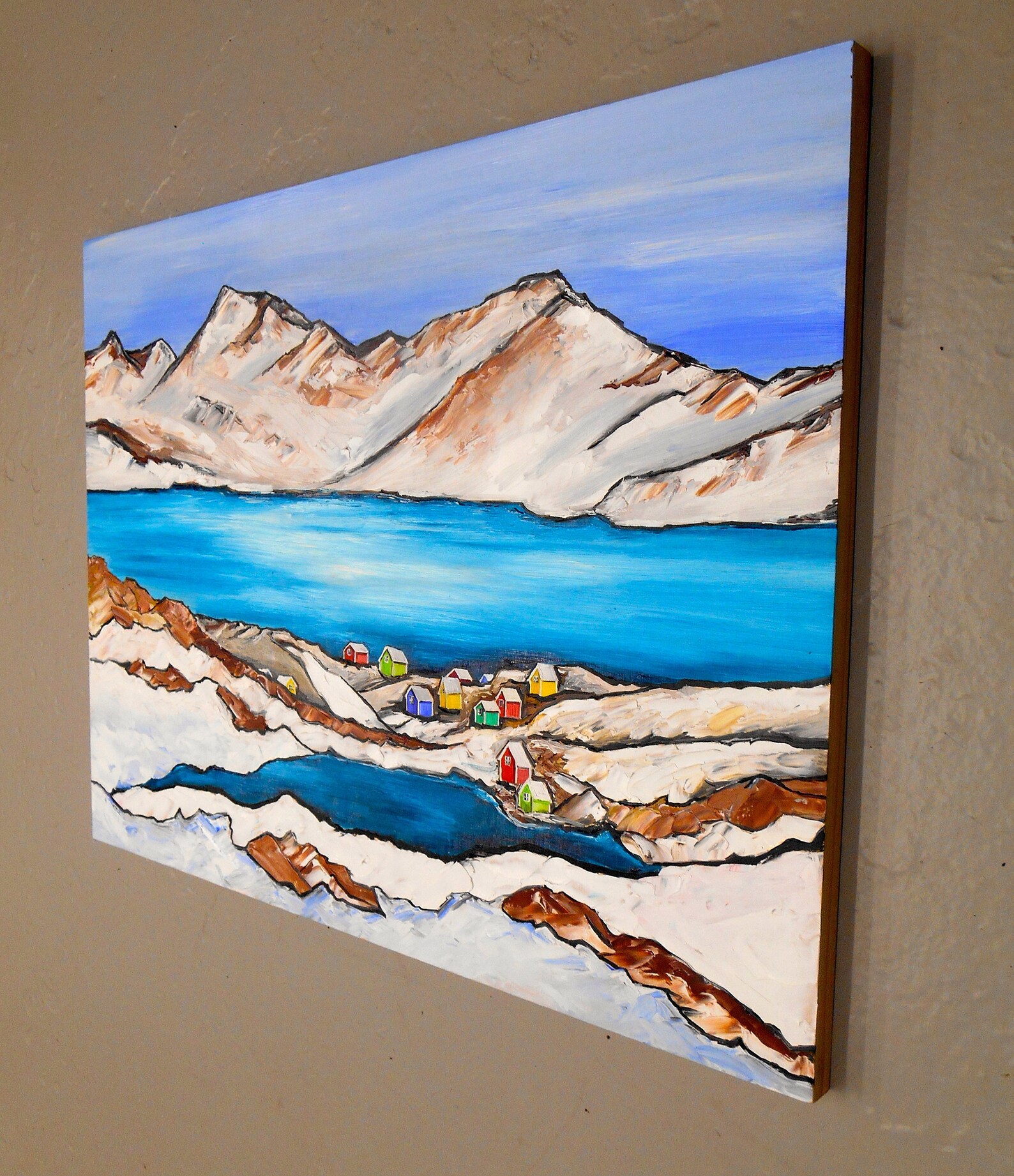 Inuit Village, Traditional Alaskan Village Oil Painting, Arctic Tundra ...