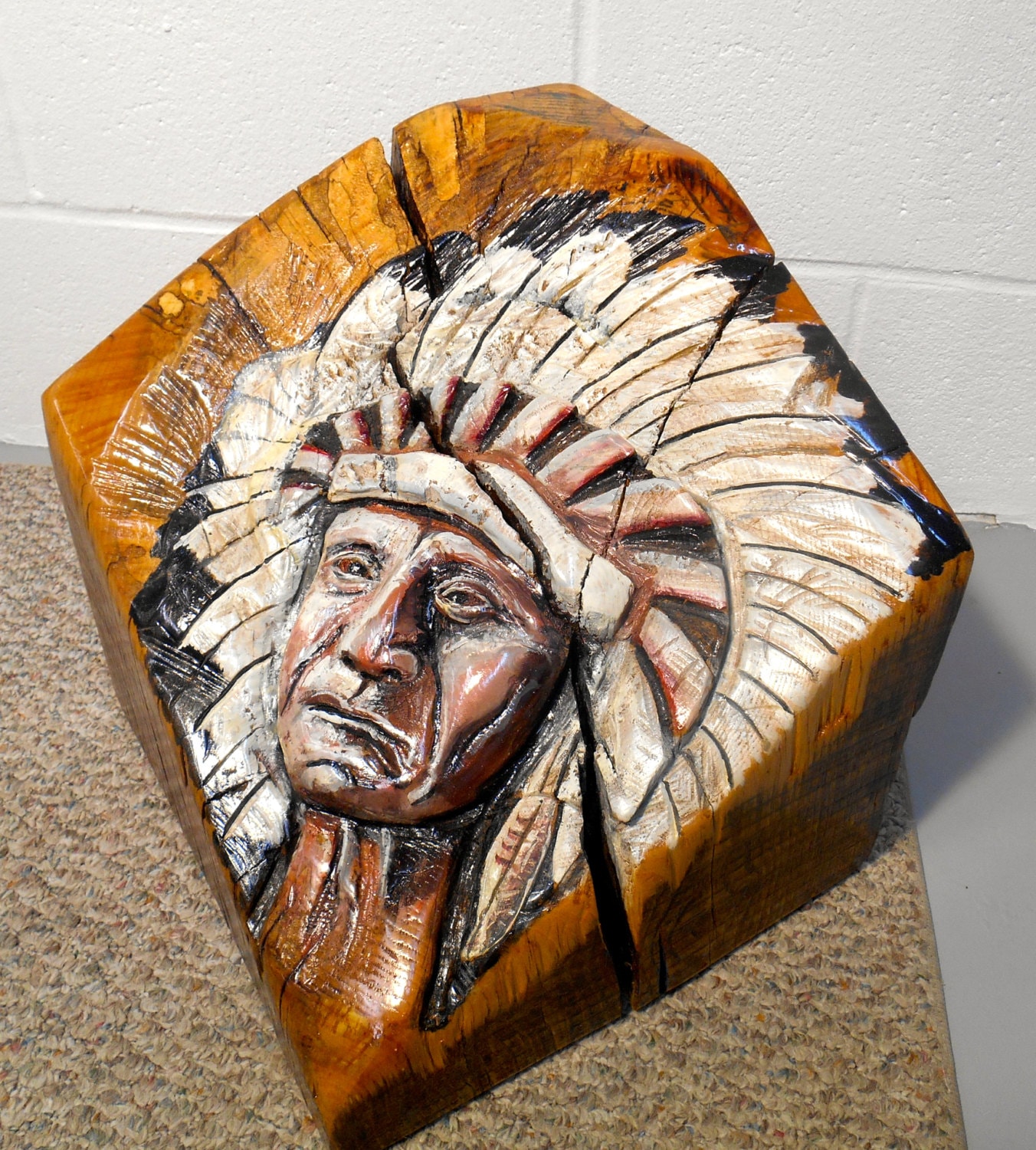 Indian Carving Native American Chief, Indian Chief Oak Carving on ...