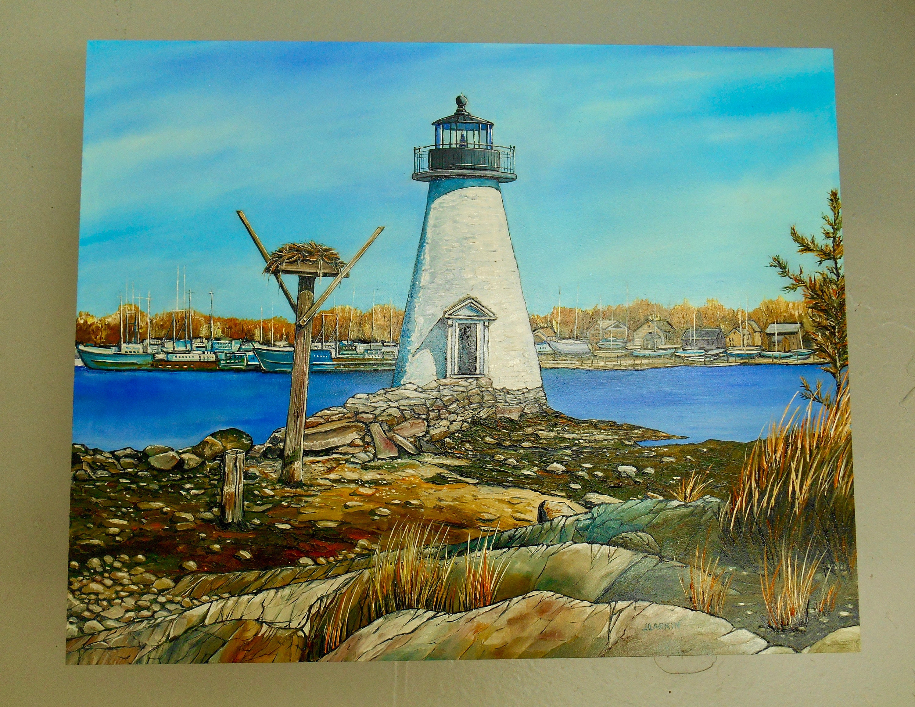 Original Oil Painting/palmer Island Lighthouse Newbedford Massachusetts ...