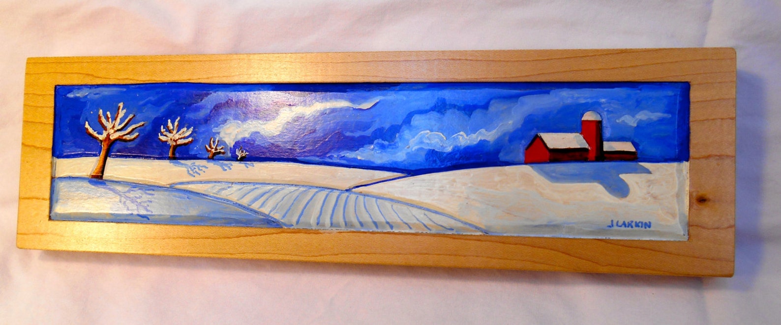 Christmas Winter Farm Barn Scene Oil Painting, Farm Decor, Red Barn ...