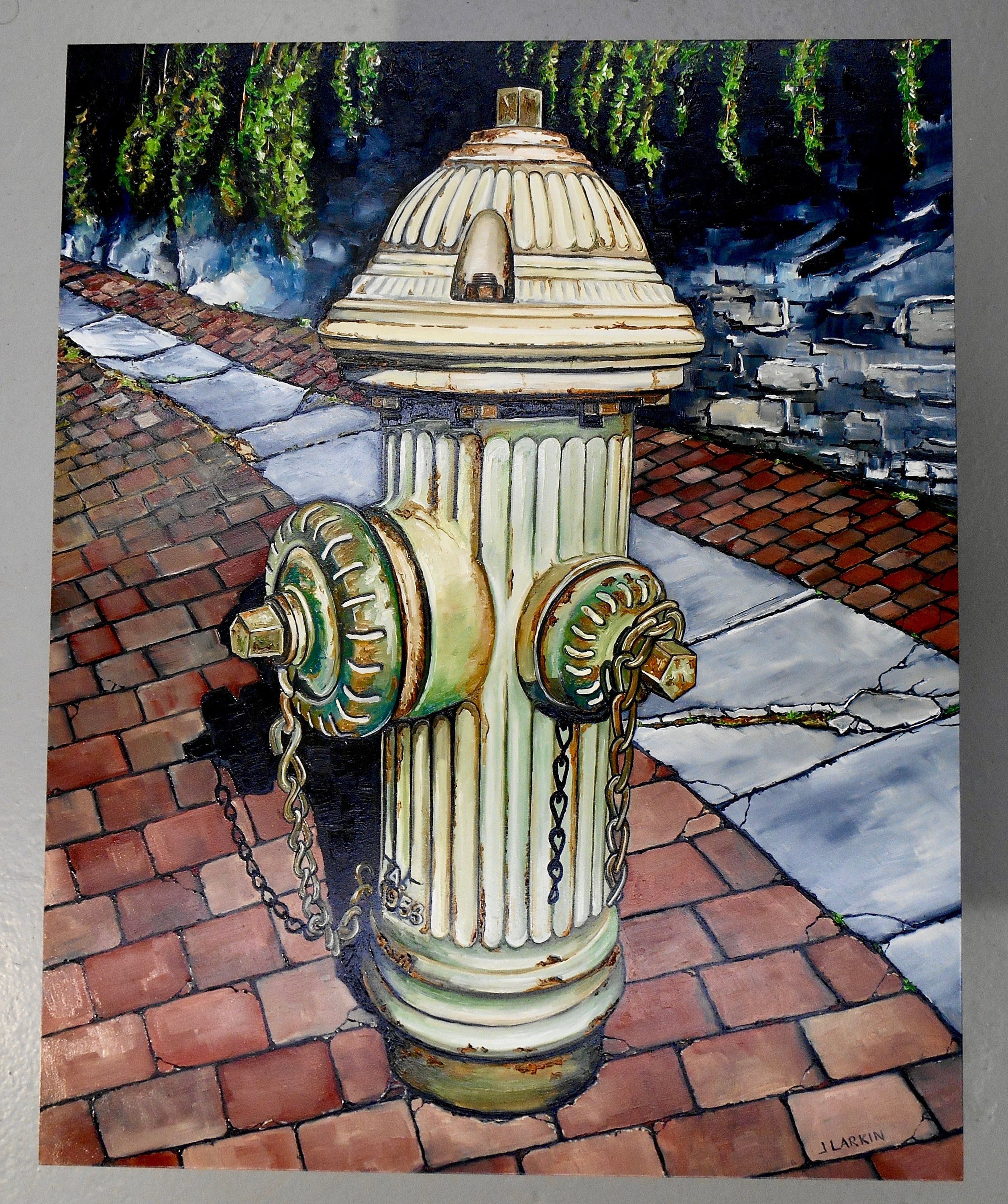 Oil Painting- Weathered Fire Hydrant- Brick Path- East Side of ...