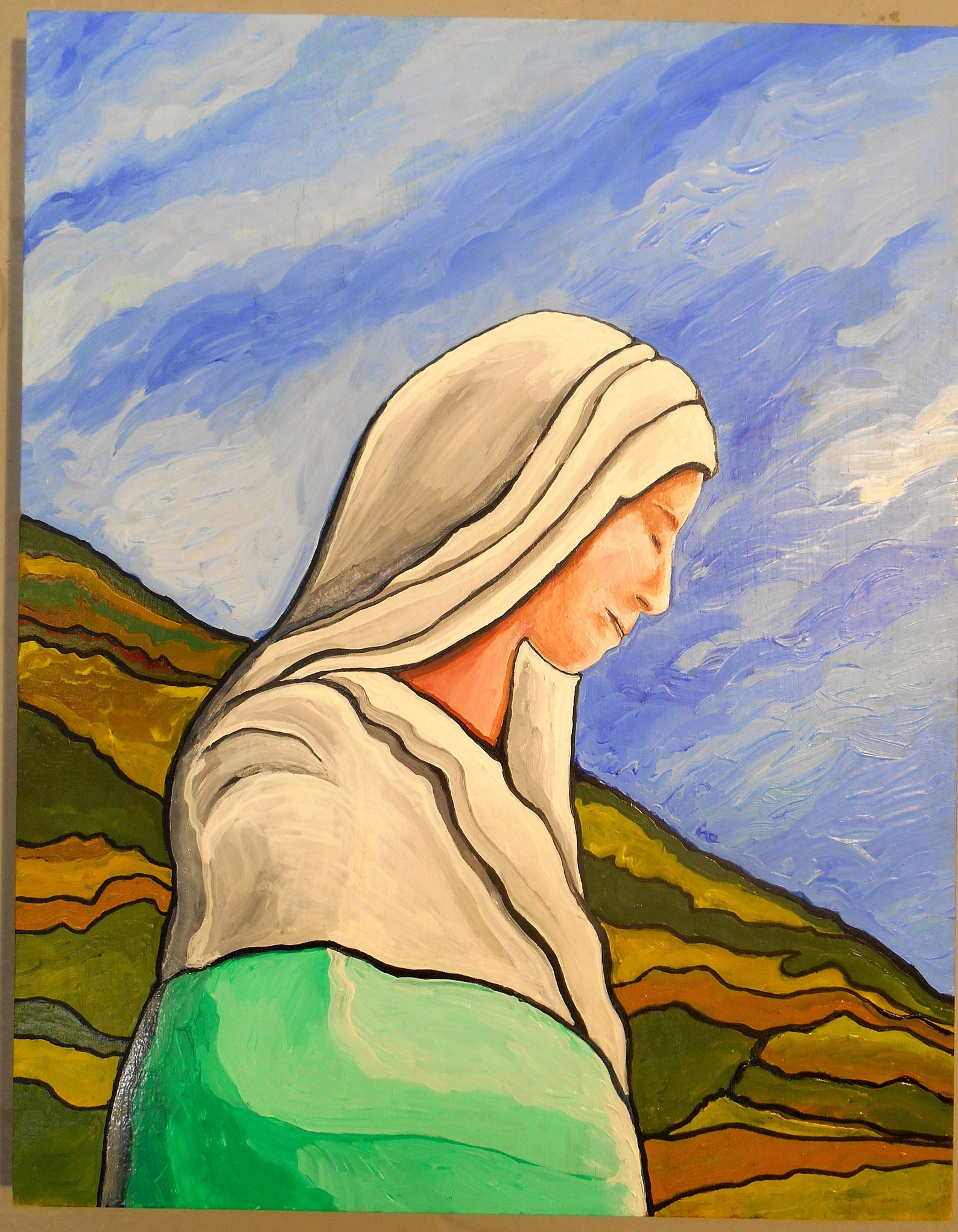 Original Virgen María pintura al óleo sobre madera, surrealismo ...