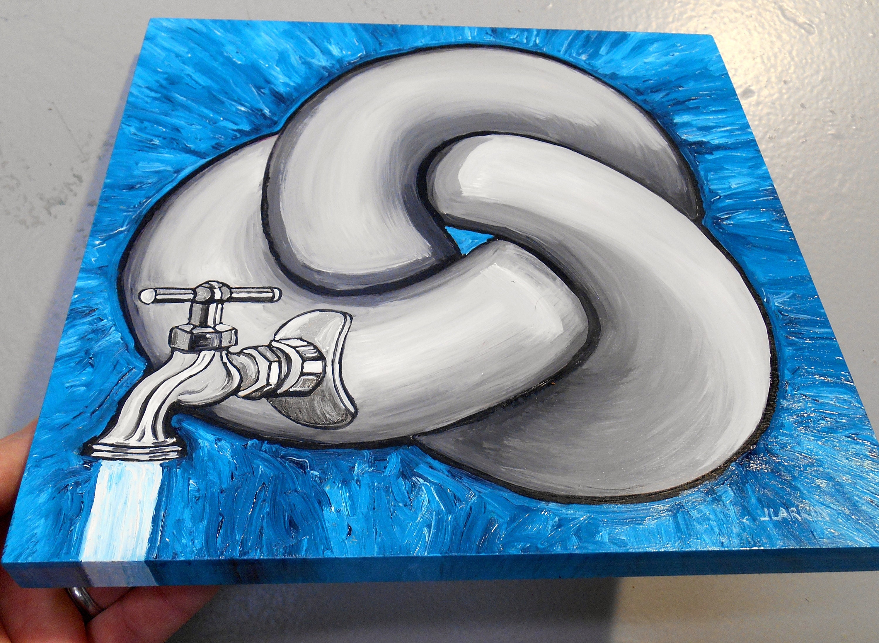 Trefoil, Original Oil Painting, Water Faucet, Endless Loop, Infinity ...