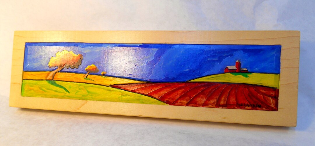 Farm Scene Oil Painting on Maple Wood, Red Barn Oil Painting, Farm ...