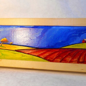 Farm Scene Oil Painting on Maple Wood, Red Barn Oil Painting, Farm ...